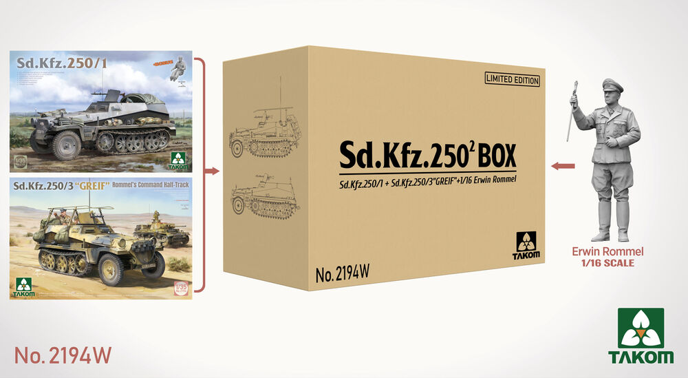 Takom : Sd.Kfz. 250 BOX 250/1 + 250/3 GREIF + 1/16 Erwin Rommel ...